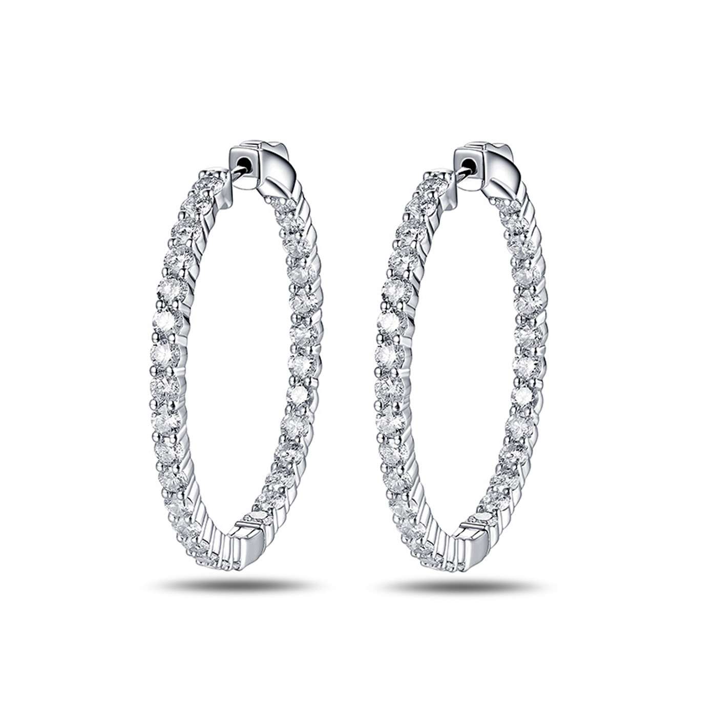 14Kt White Gold Diamond Hoops - House Of Diamonds